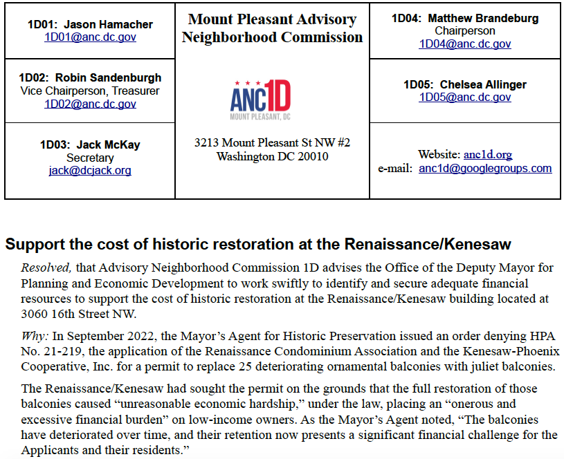 Commissioner Chelsea Allinger on Twitter: "Last night, ANC 1D unanimously passed a resolution ...