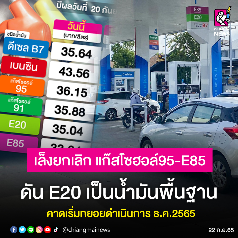 Chiang Mai News on Twitter: "เล็งยกเลิก แก๊สโซฮอล์ 95-E85 ‼ ดัน E20 เป็นน้ำมันพื้นฐานปลายปี 65 ...