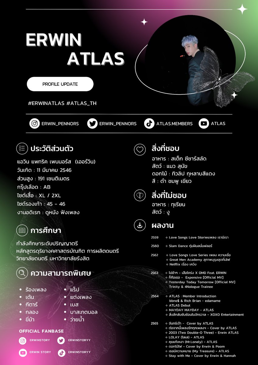 Erwin ATLAS Official on Twitter: " #ErwinATLAS Profile Update 🌷อัปเดตโปรไฟล์และผลงานของเออร์วิน ...
