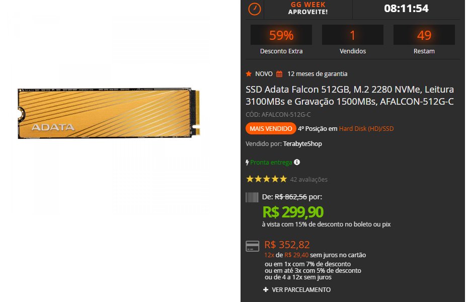 Terabyte on Twitter: "OFERTA!!!! 🚨 SSD Adata Falcon 512GB, M.2 2280 NVMe, Leitura 3100MBs e ...