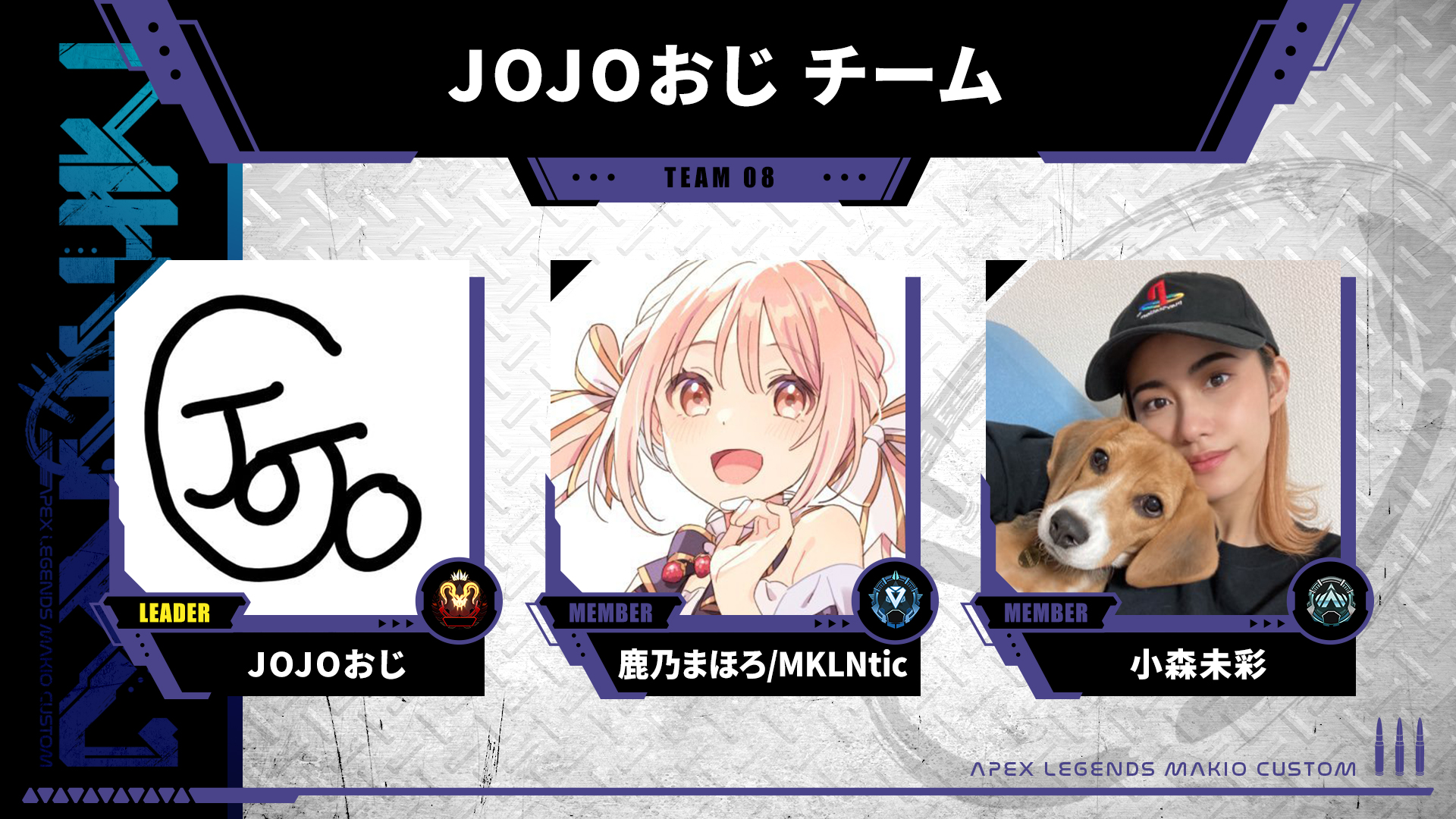 鹿乃まほろ/MKLNtic on Twitter: "第3回マキオさんカスタムにJOJOおじさん（@PUBG_JOJOOG）と小森未彩さん ...