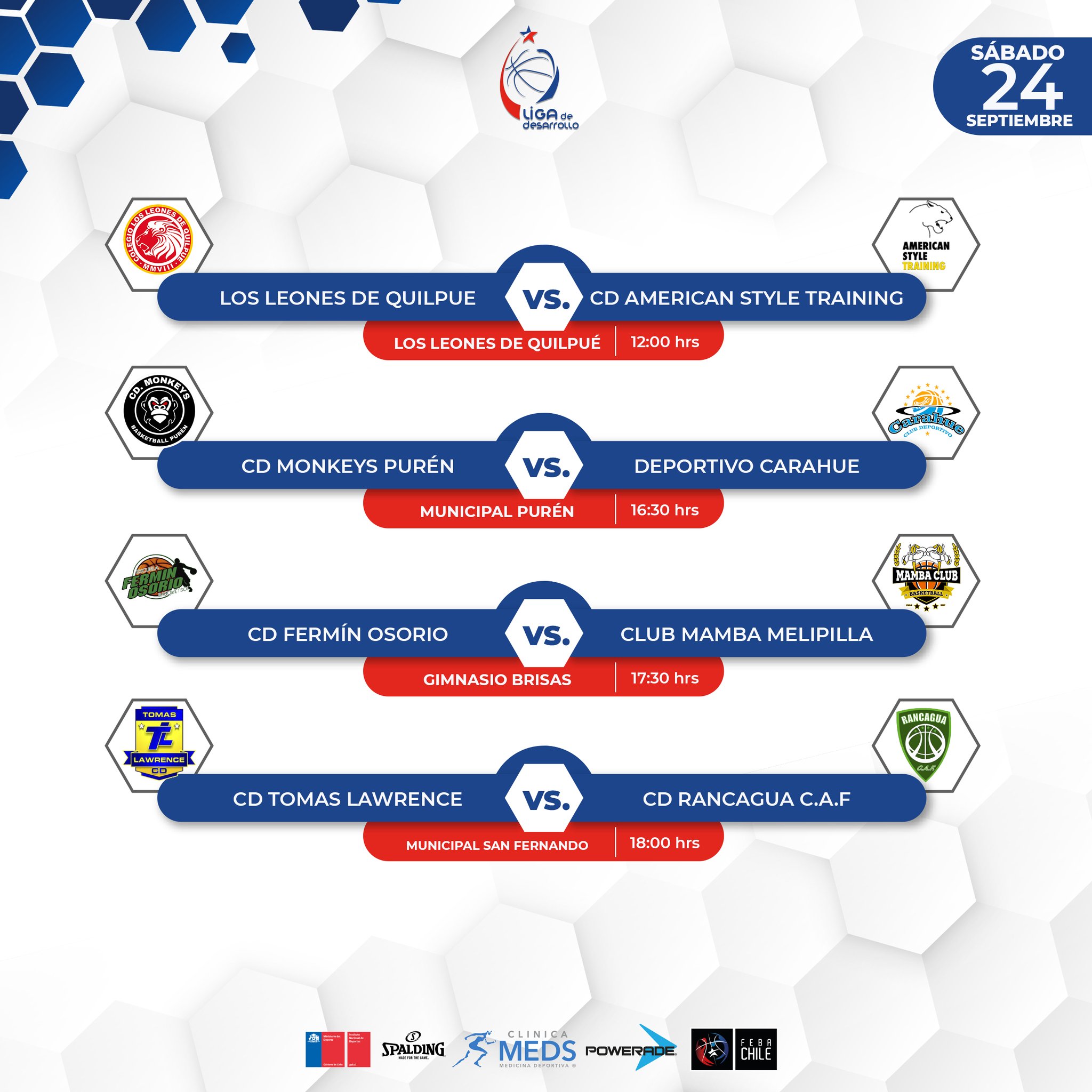 Liga de Desarrollo on Twitter: "Temporada 2022 🔴🔵 Sábado 24 de Septiembre. Spalding Chile ...