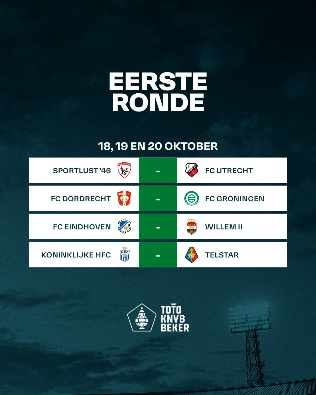 KNVB on Twitter: "📣 Dit is de loting voor de eerste ronde van de TOTO KNVB Beker! 🏆 🗓️ De ...