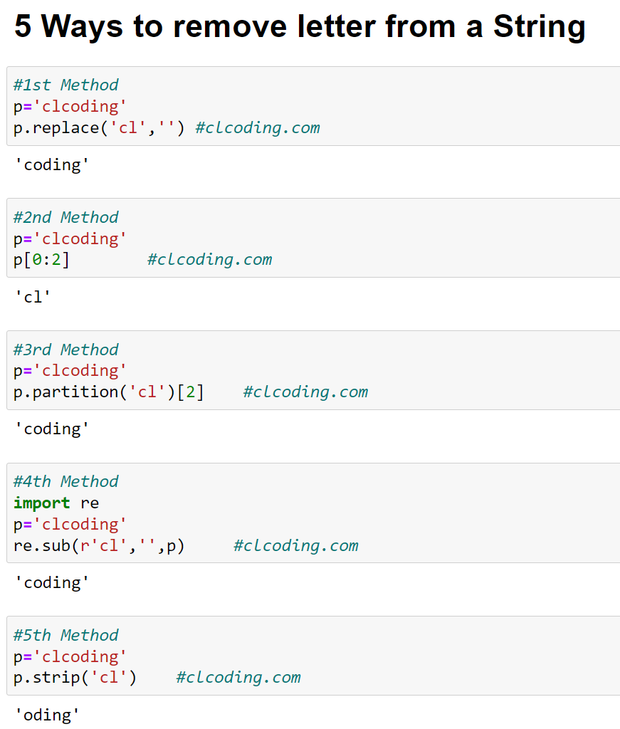 Day 112 5 Ways To Remove Letters From A String In Python Thread From Python Coding Clcoding