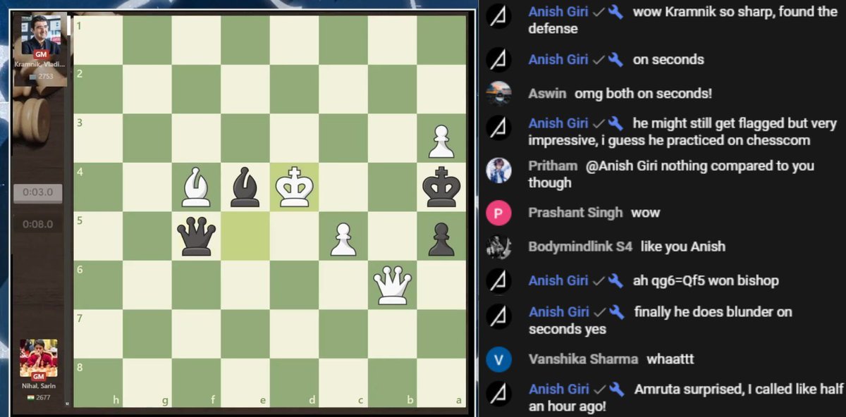 ChessBase India on Twitter: "Vladimir Kramnik drops a piece in time pressure - Nihal Sarin ...