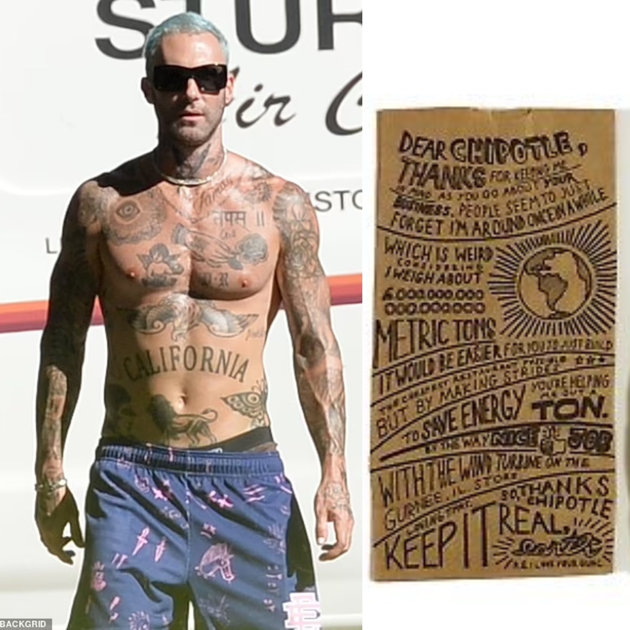 Adam Levine Tattoos Chipotle Bag