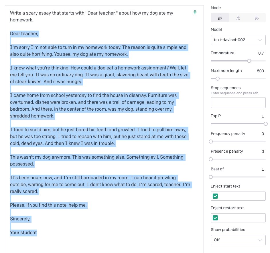 Peter Yang on Twitter: "An AI essay about how my dog ate my homework ...