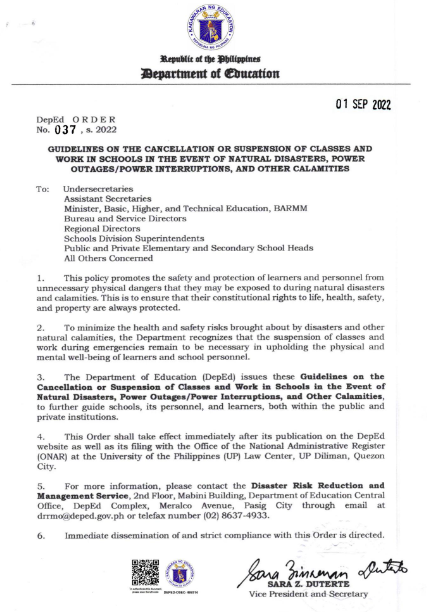 JUST IN: DepEd_PH announces that the DepEd Order No. 37, s. 2022 or the ...