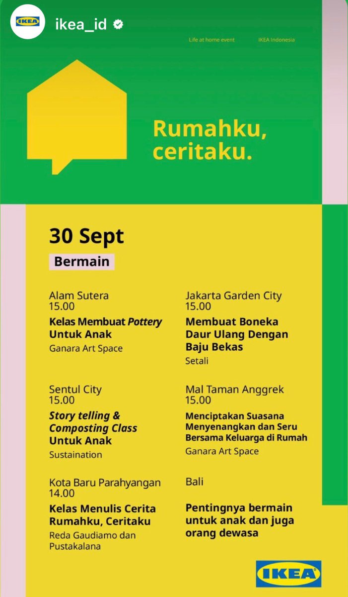 Hi panggil aku Intan 🤍 on Twitter: "Setali akan mengisi beberapa workshop di Ikea. Silakan pilih ...