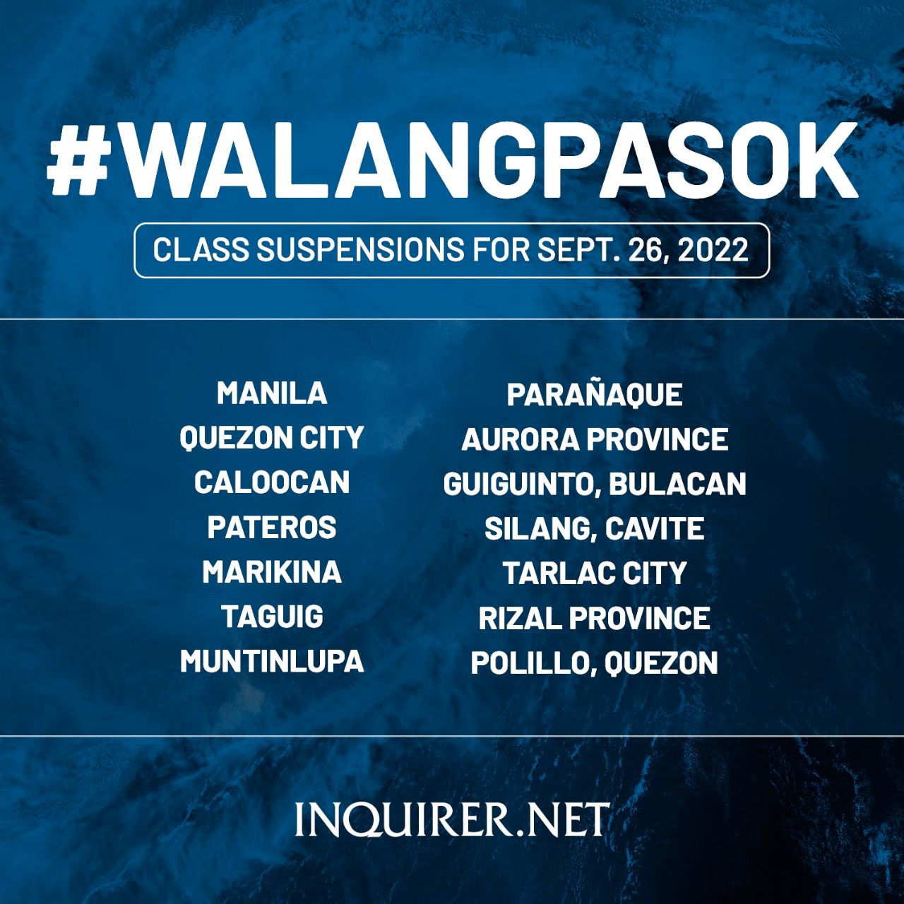 Walang Pasok! on Twitter: "Follow this thread for #WalangPasok announcements on Monday ...