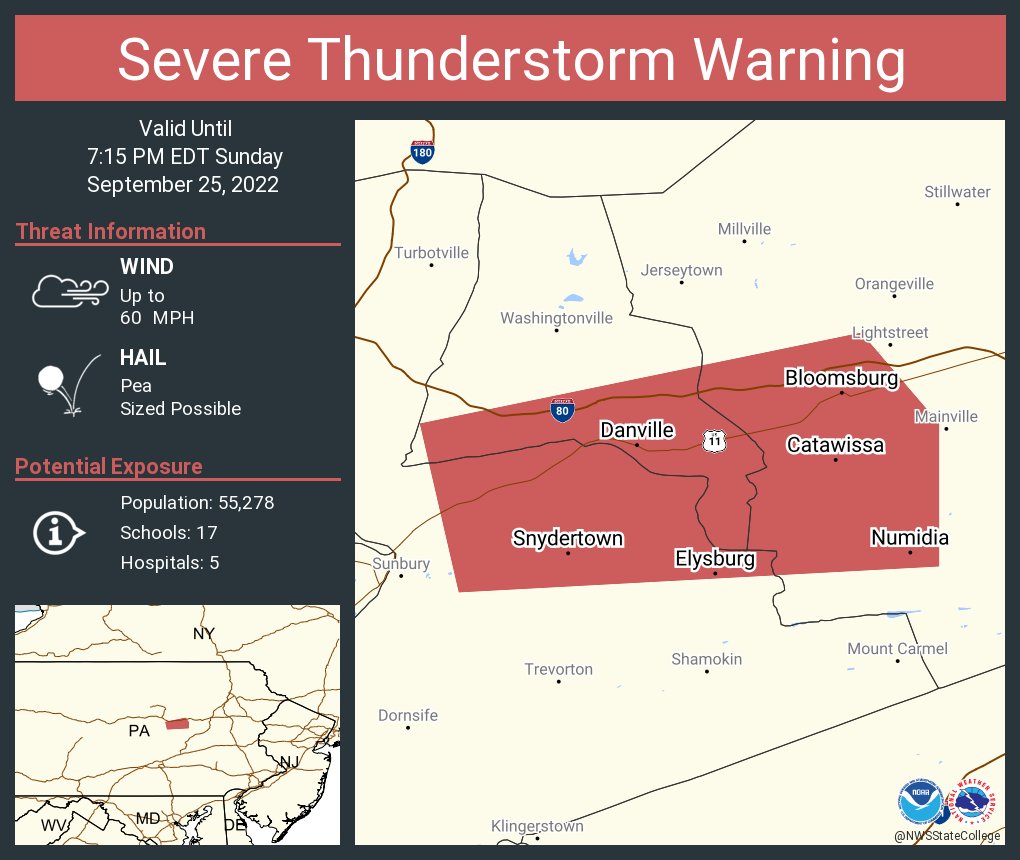 NWS State College on Twitter: "Severe Thunderstorm Warning including Bloomsburg PA, Danville PA ...