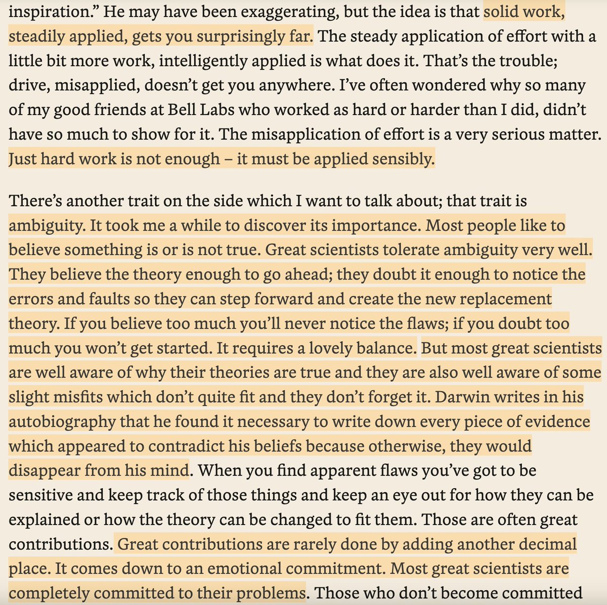 Highlights from Richard Hamming's classic 1986 talk "You and Your ...