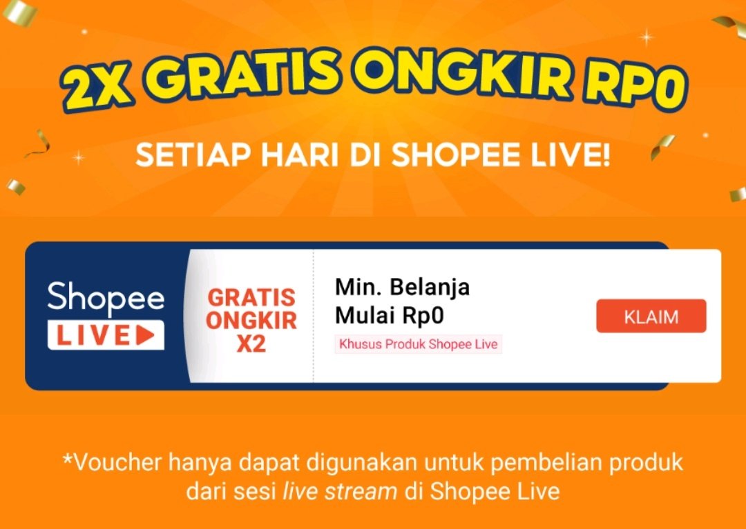 Racun Belanja | Info Diskon, Promo, Cashback on Twitter: "Voucher gratis ongkir Shopee Live 🌟 ...