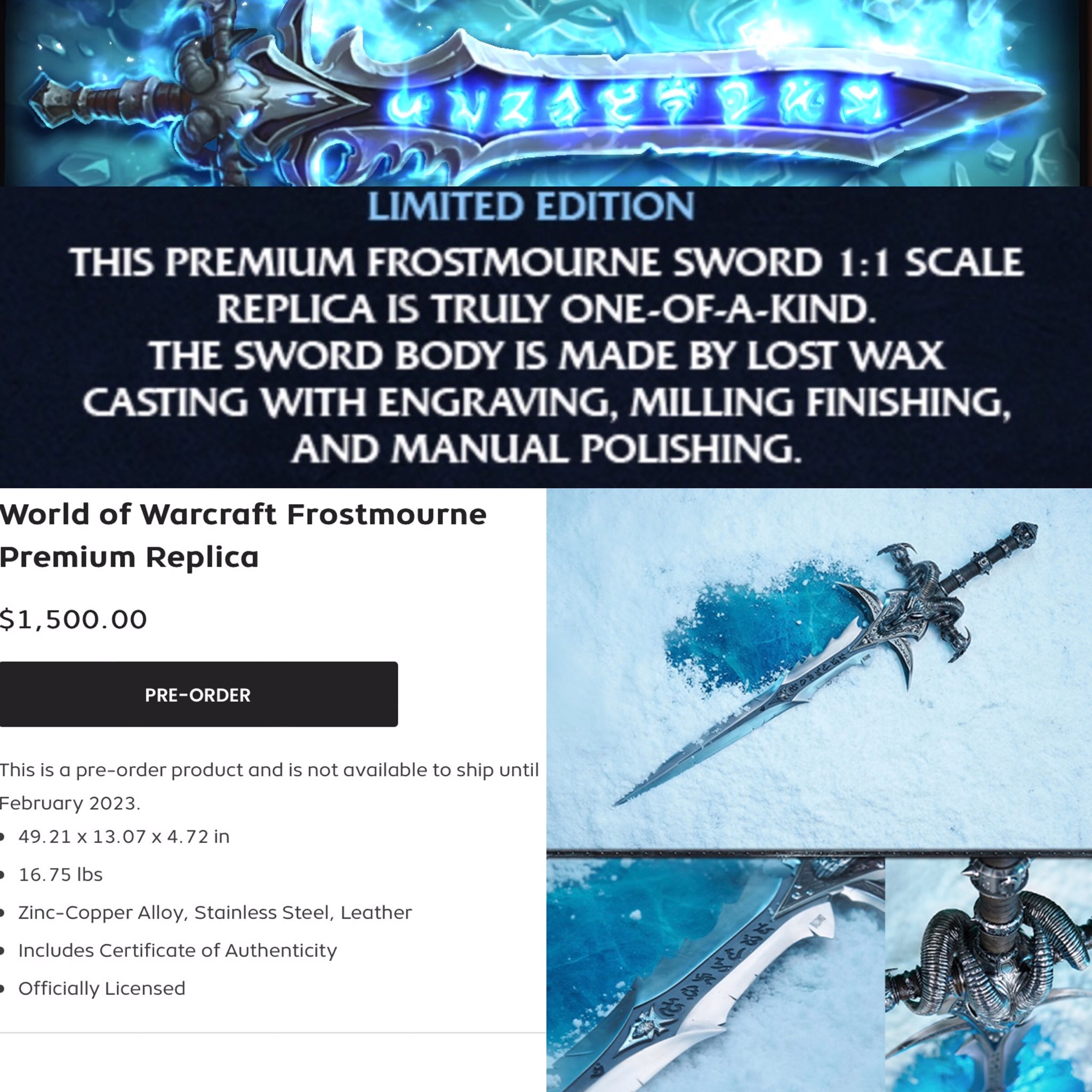 Ben Hearthstone on Twitter: "Frostmourne hungers.. Premium replica of Lich King’s sword is ...