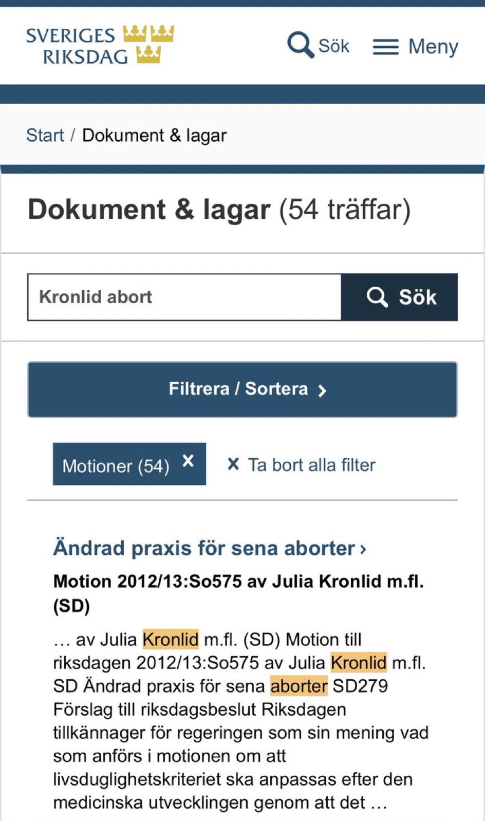 Lekland Palmer on Twitter: "Kronlid har skrivit över femtio motioner om inskränkt aborträtt, men ...
