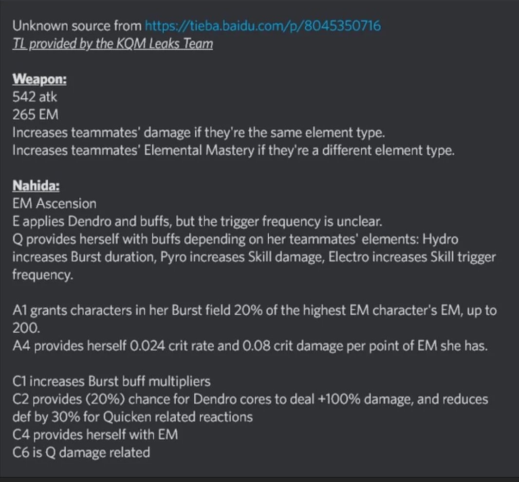 Daily Nahida 🌱 on Twitter: "Nahida's weapon and kit leak from KQM, source is unknown, we got ...