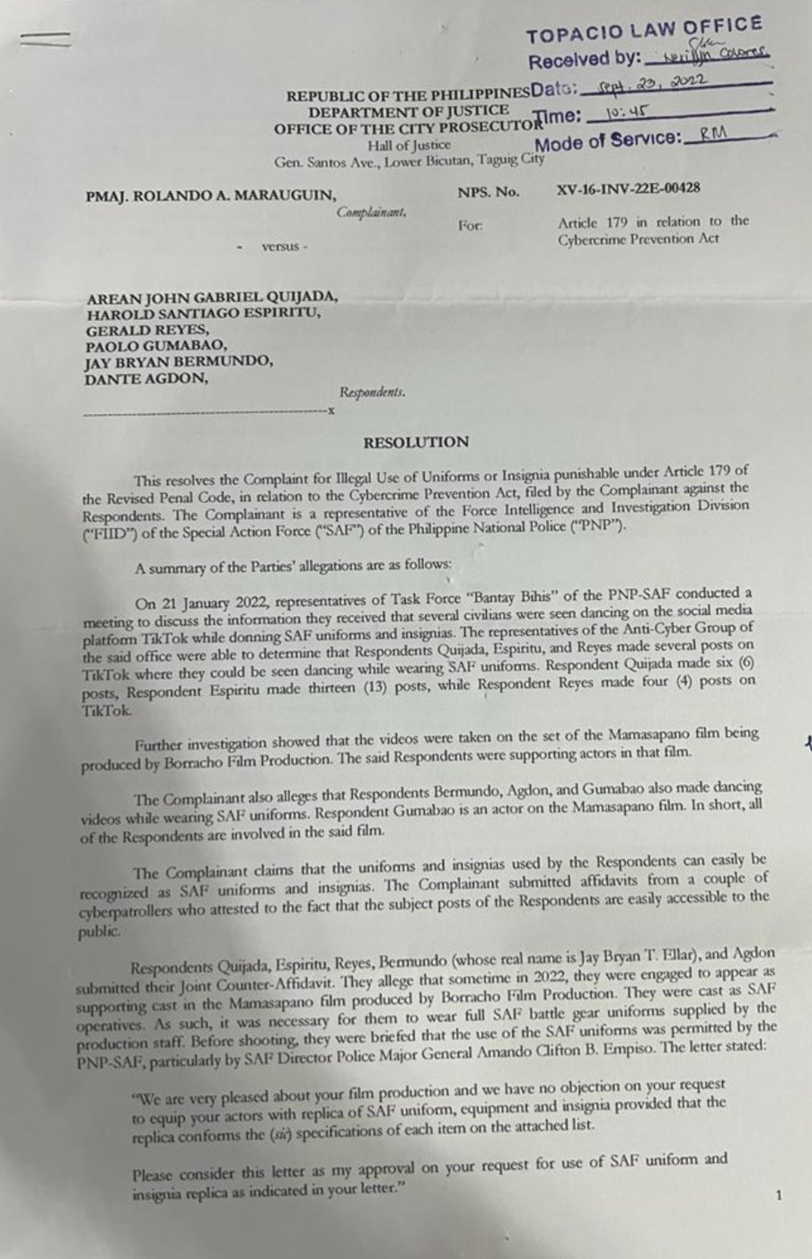 YesYesYo! on Twitter: "JUST IN: Kasong "Illegal use of uniforms and insignia" na inihain ng SAF ...