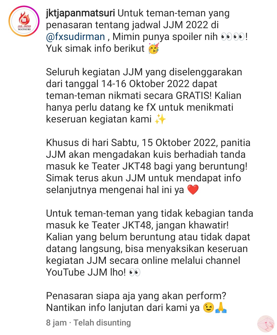 JAPANFESS TERANG on Twitter: "*jpf JJM 2022 gratis guys cuma dateng aja ke FX Sudirman https://t ...