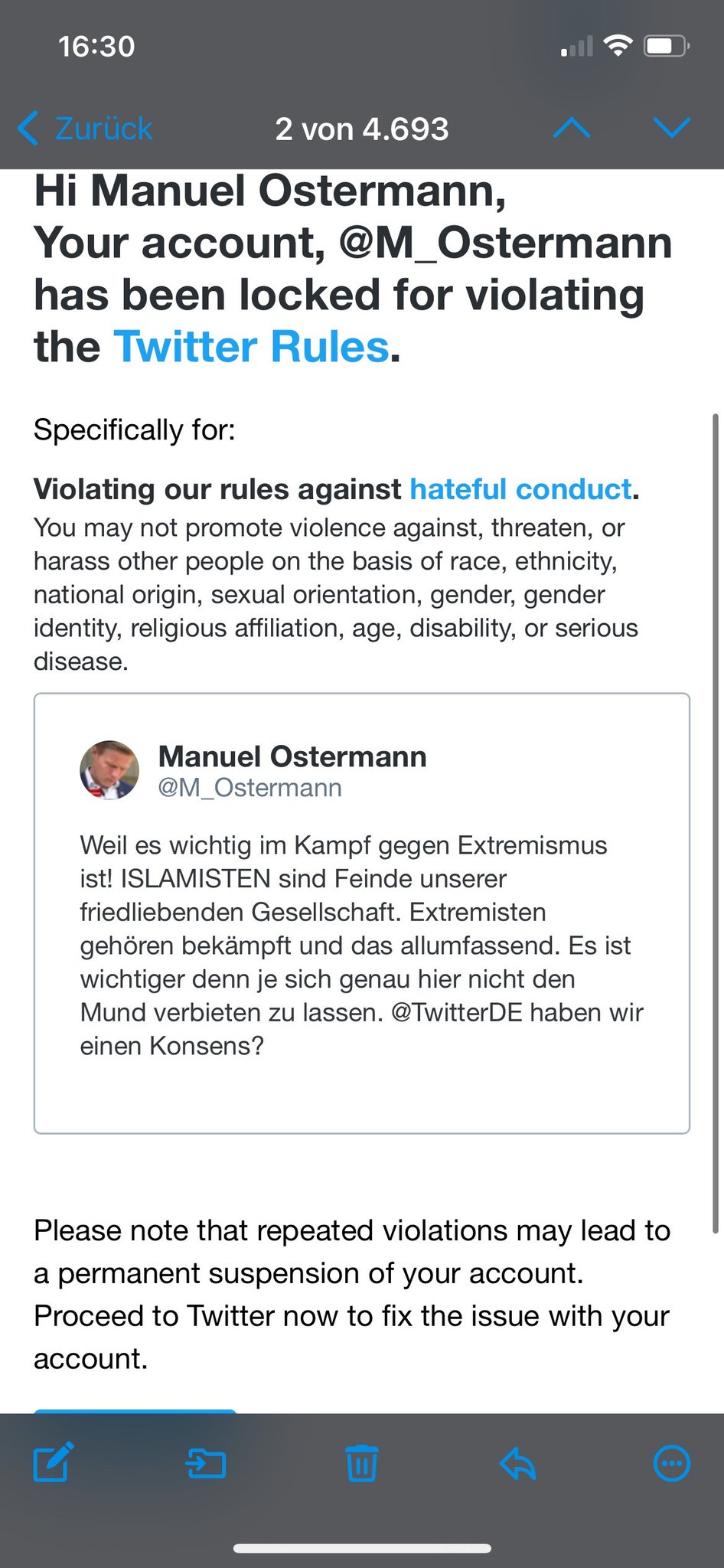 Steinhoefel on Twitter: "Die Antwort von Twitter war offenbar negativ. Nun ist @M_Ostermann (Stv ...
