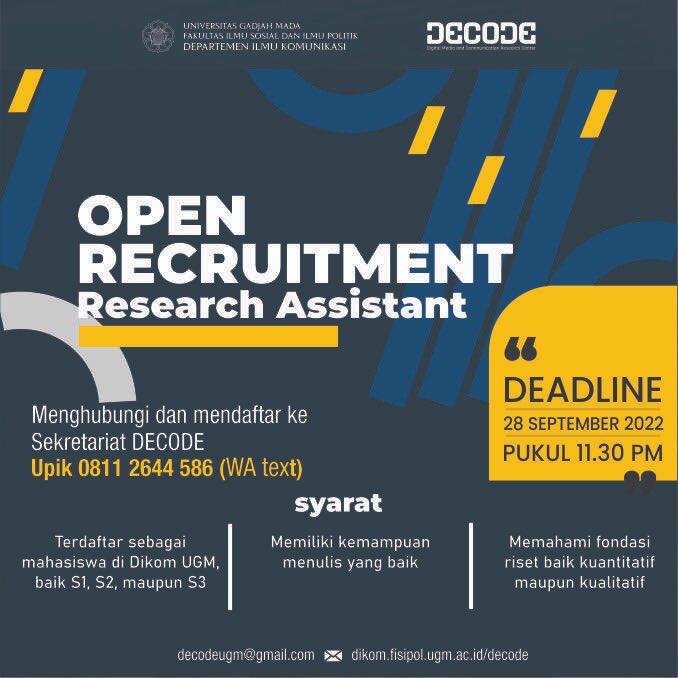 Departemen Ilmu Komunikasi UGM on Twitter: "[DECODE OPEN RECRUITMENT] Hai, #SobatDikom!😁 Buat ...