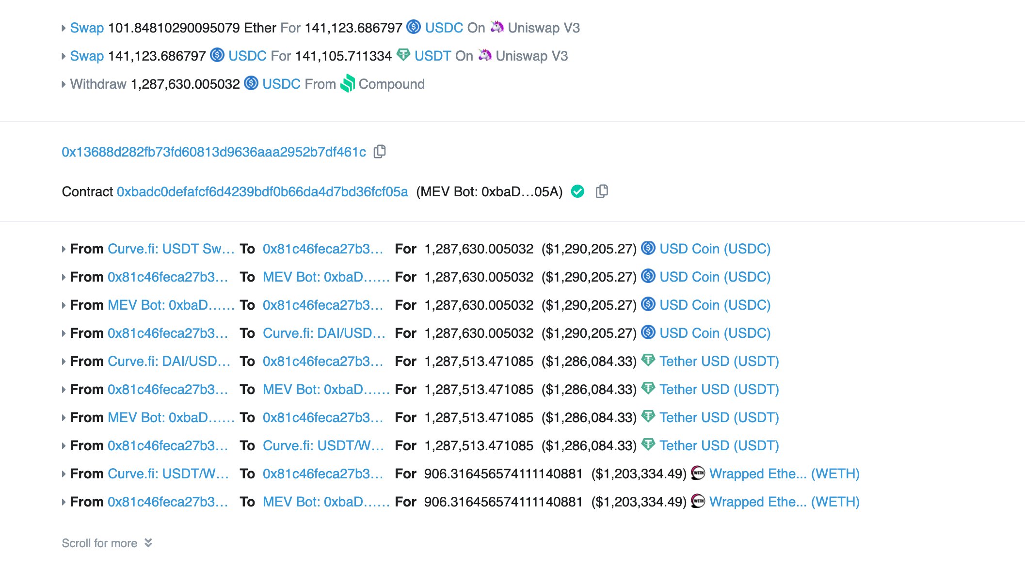 Box | 826.eth⛩️ 🦇🔊🪖 on Twitter: "4)第二个是今天的主角 套利者B，其实他也是大怨种之一，因为他的开心只持续了不到10分钟。他成功的从uniswapv2中买到了 ...