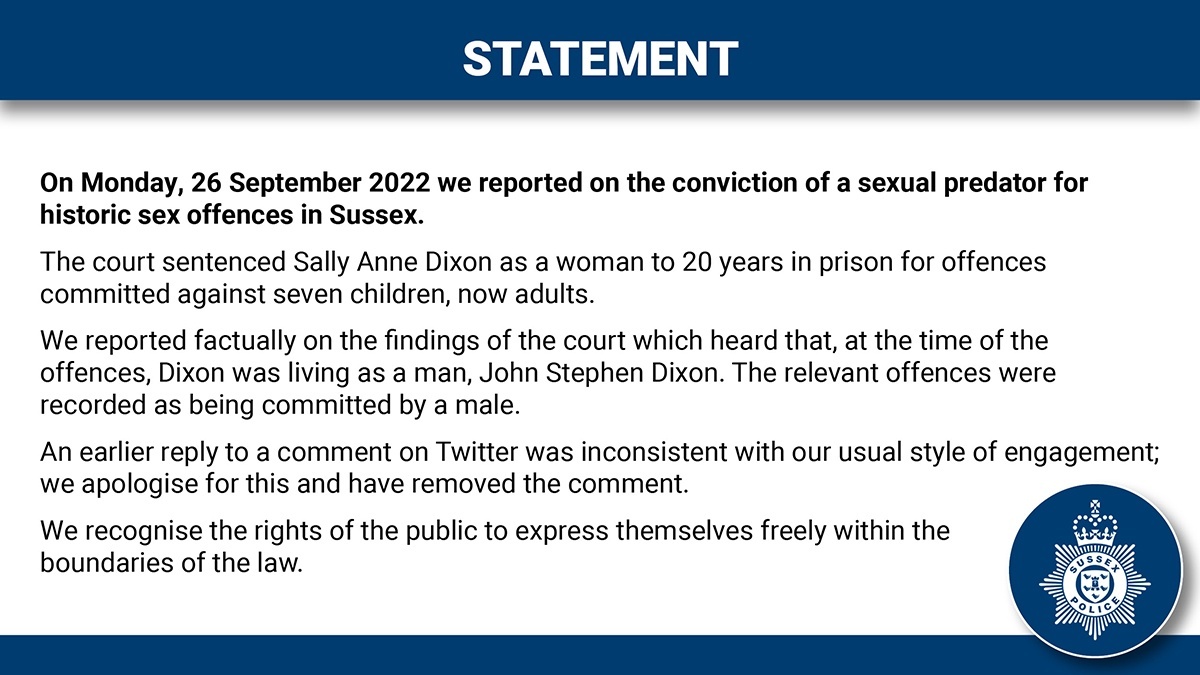 Sussex Police On Twitter Please See Our Statement Below In Relation