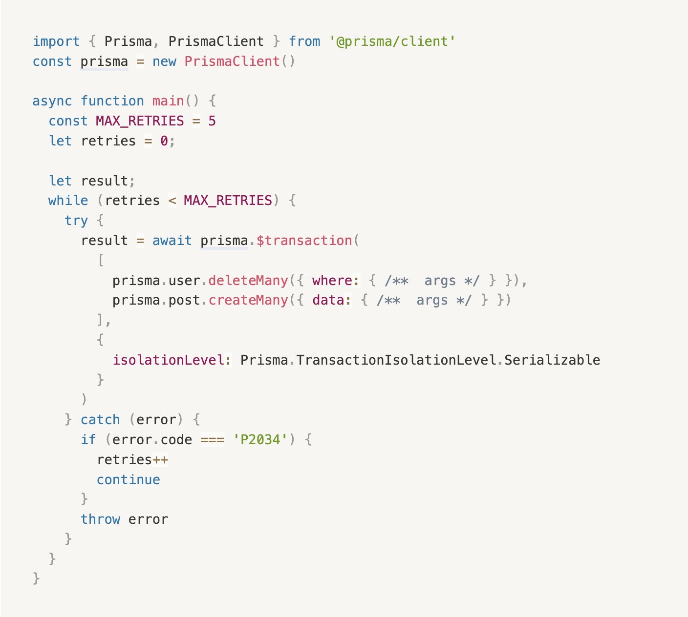 Prisma on Twitter: "🆕 New `P2034` error code for transaction conflicts or deadlocks With this ...