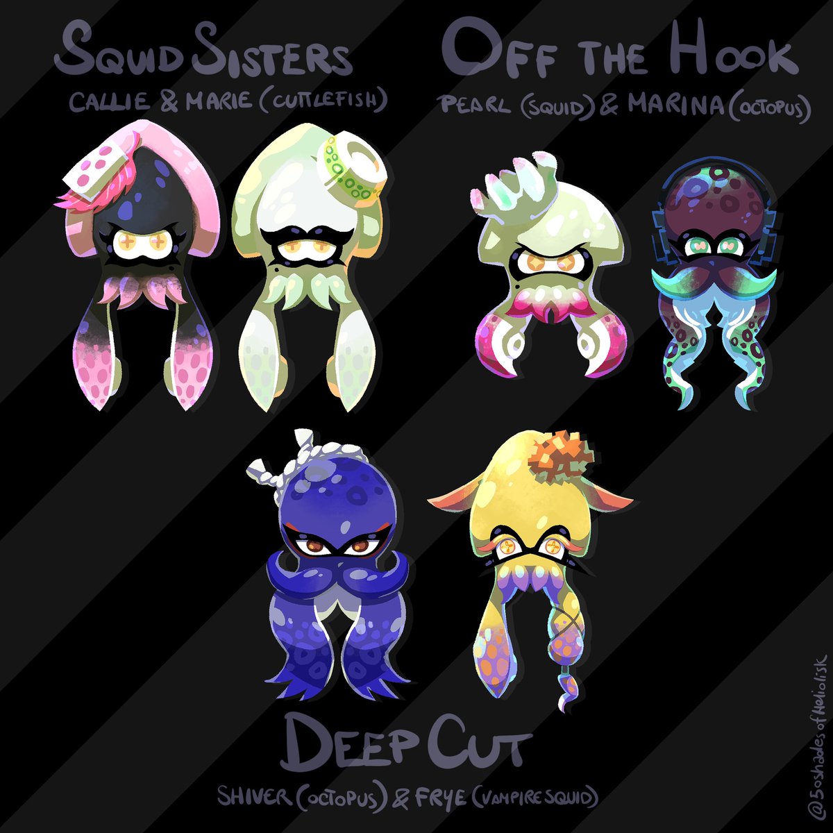 chara / core on Twitter: "RT @50shadesofHelio: All Splatoon idols’ squid forms 🦑🐙 #Splatoon"