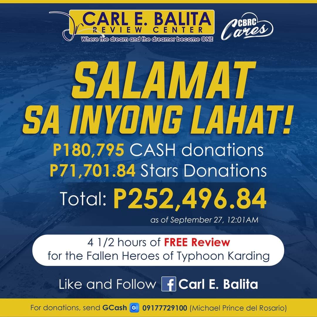 _katrinadomingo The Carl E. Balita Review Center donated P50,000 to ...