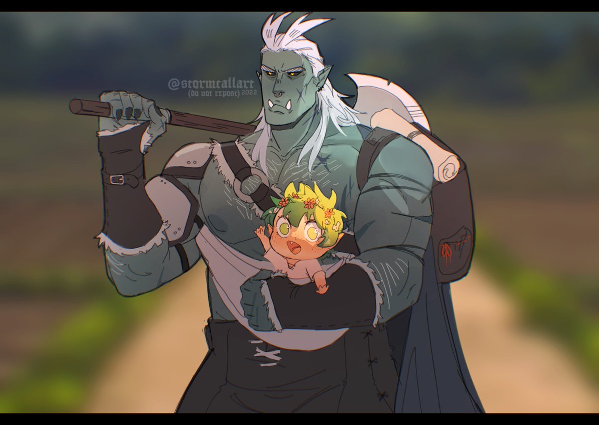 「Fantasy AU for Dad!Smite. Scary orc adop」| 𝕾𝖙𝖔𝖗𝖒 のイラスト