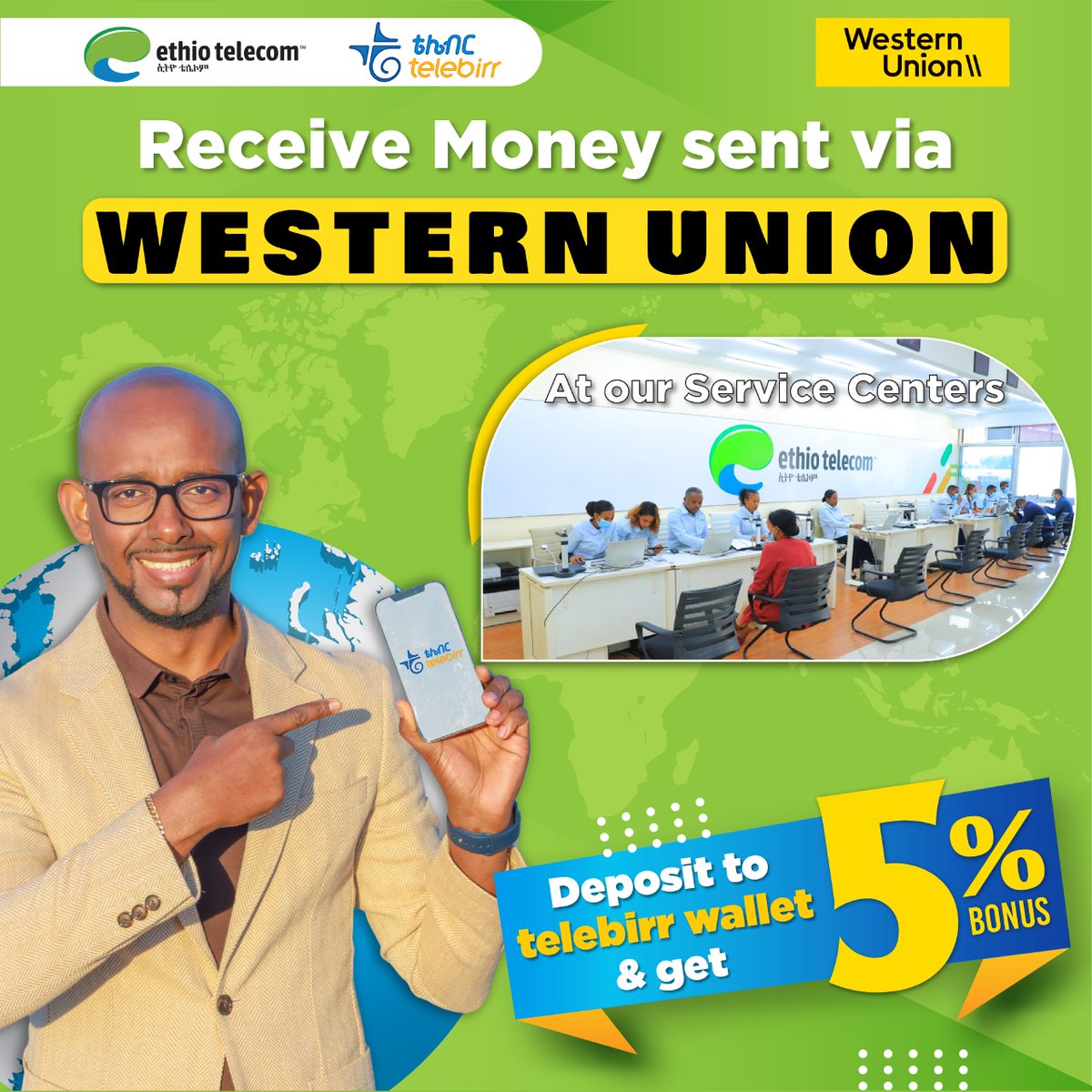 Ethio telecom on Twitter: "We are pleased to announce our partnership with Western union which ...