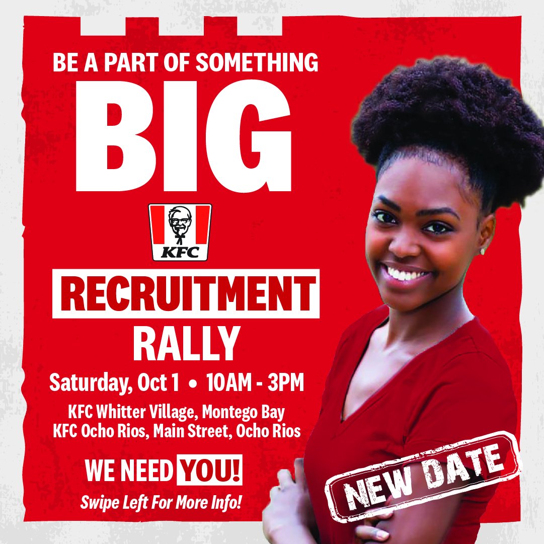 KFC Jamaica on Twitter: "MO-BAY & OCHI CREW! KFC WANTS YOU! Come Join Our Team and be a part of ...