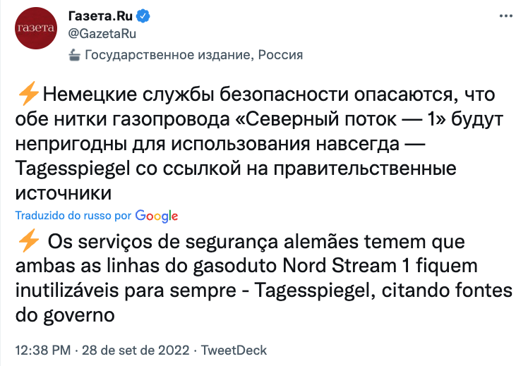 Hoje no Mundo Militar on Twitter: "A Alemanha teme que os danos causados nos gasodutos Nord ...