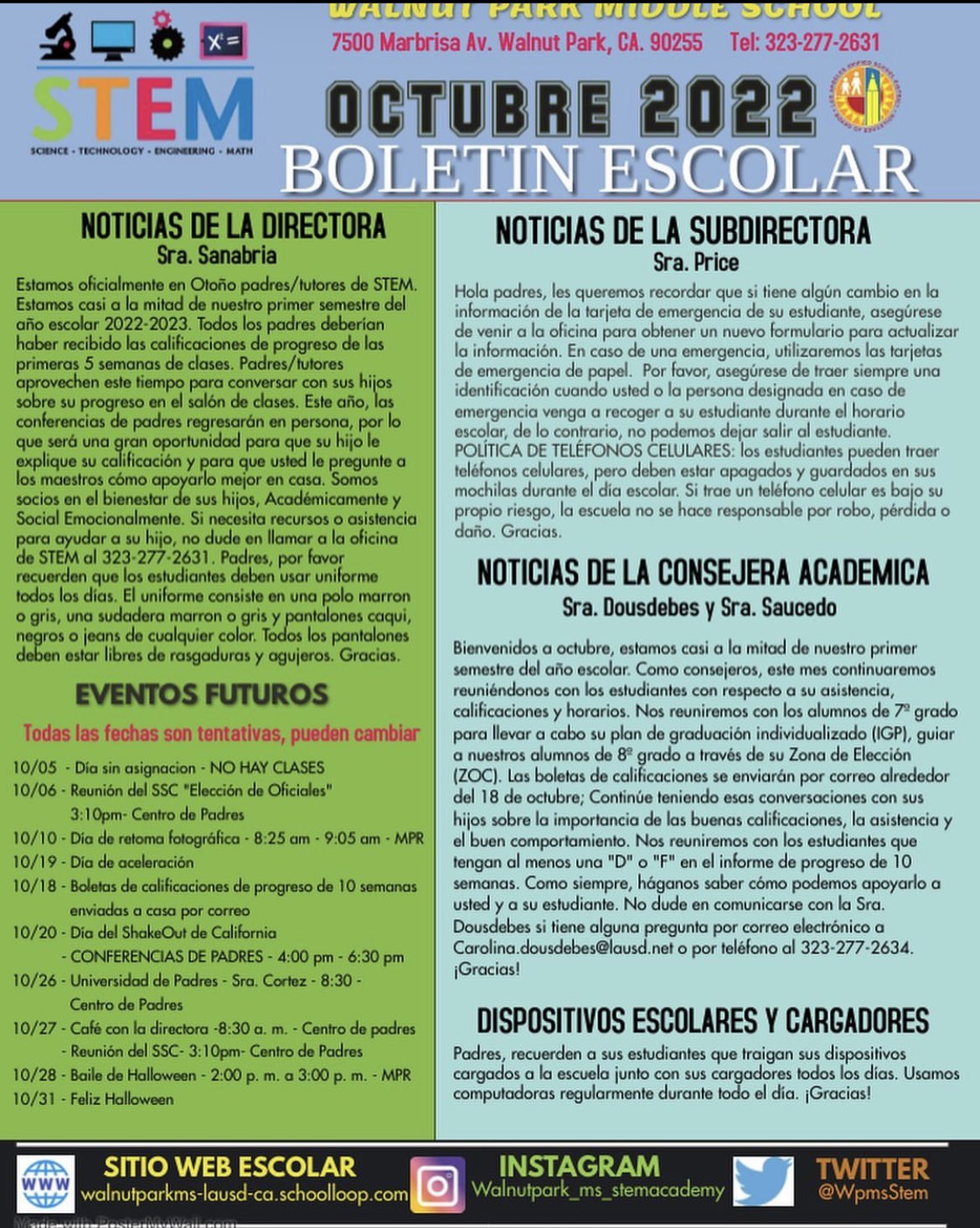 Walnut Park Middle School STEM Academy on Twitter: "STEM HUSKIES, Our October Newsletter is here ...