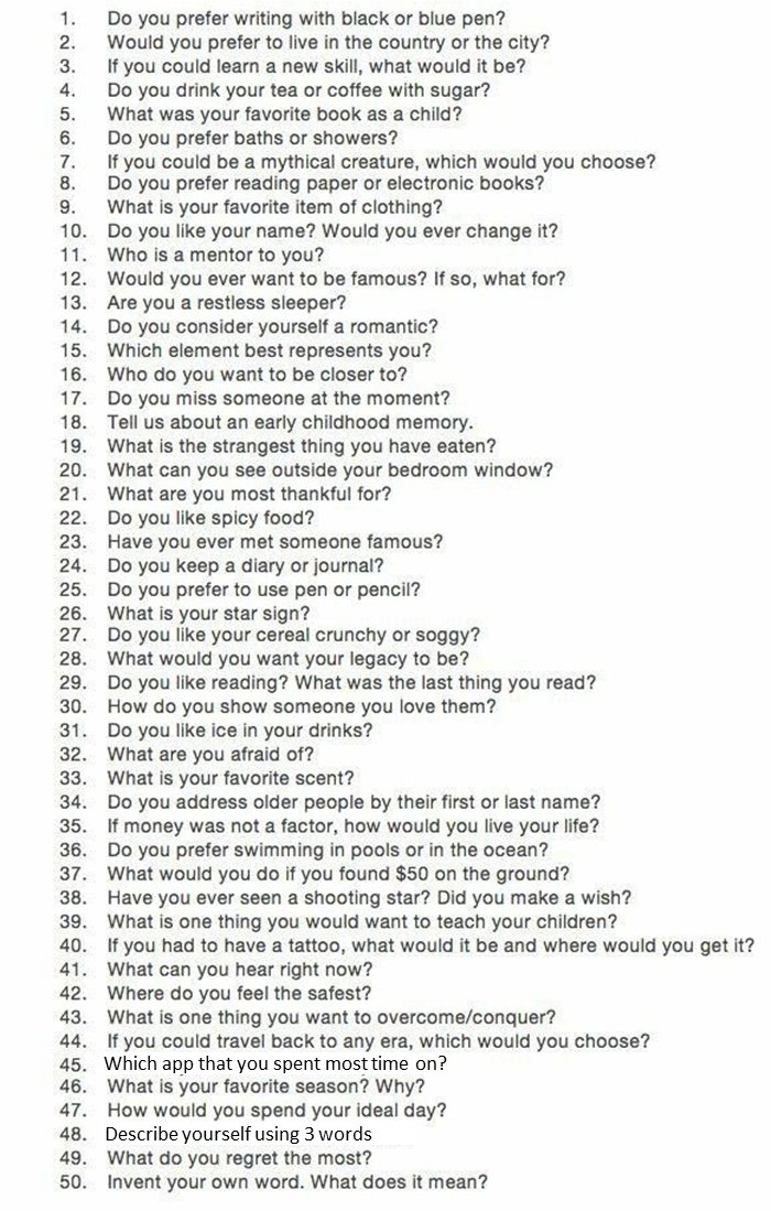 50 Questions Tag