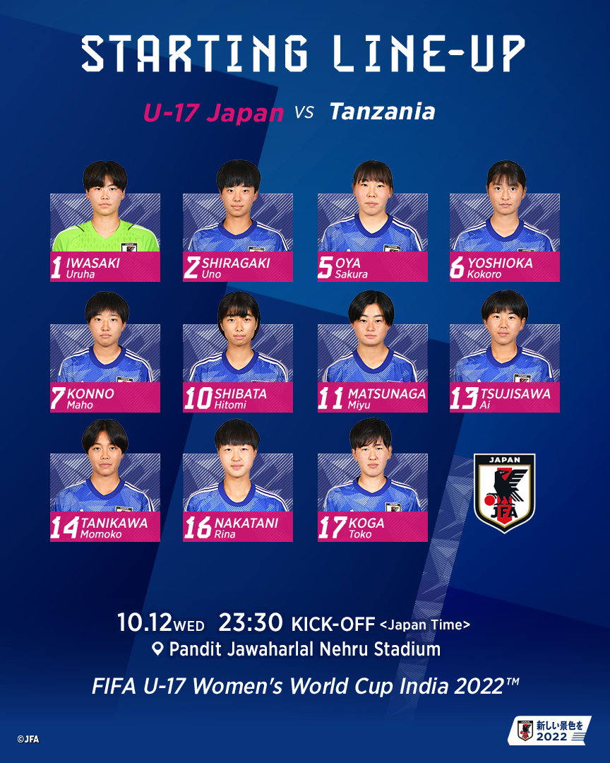 JFAなでしこサッカー on Twitter: "#U17日本女子代表🇯🇵 𝐋𝐈𝐍𝐄-𝐔𝐏📝 #岩崎有波(GK) #白垣うの #大矢さくら #吉岡心 #今野真帆 #柴田瞳 #松永未夢 #辻澤亜 ...