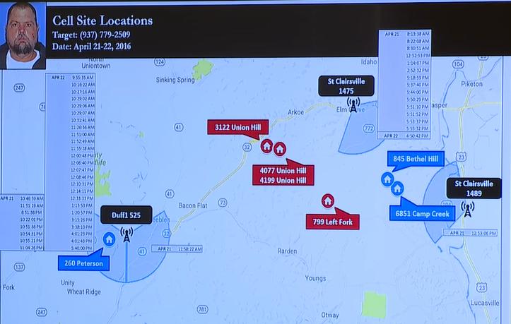 Special Prosecutor Angela Canepa shows this map of cell phone towers ...