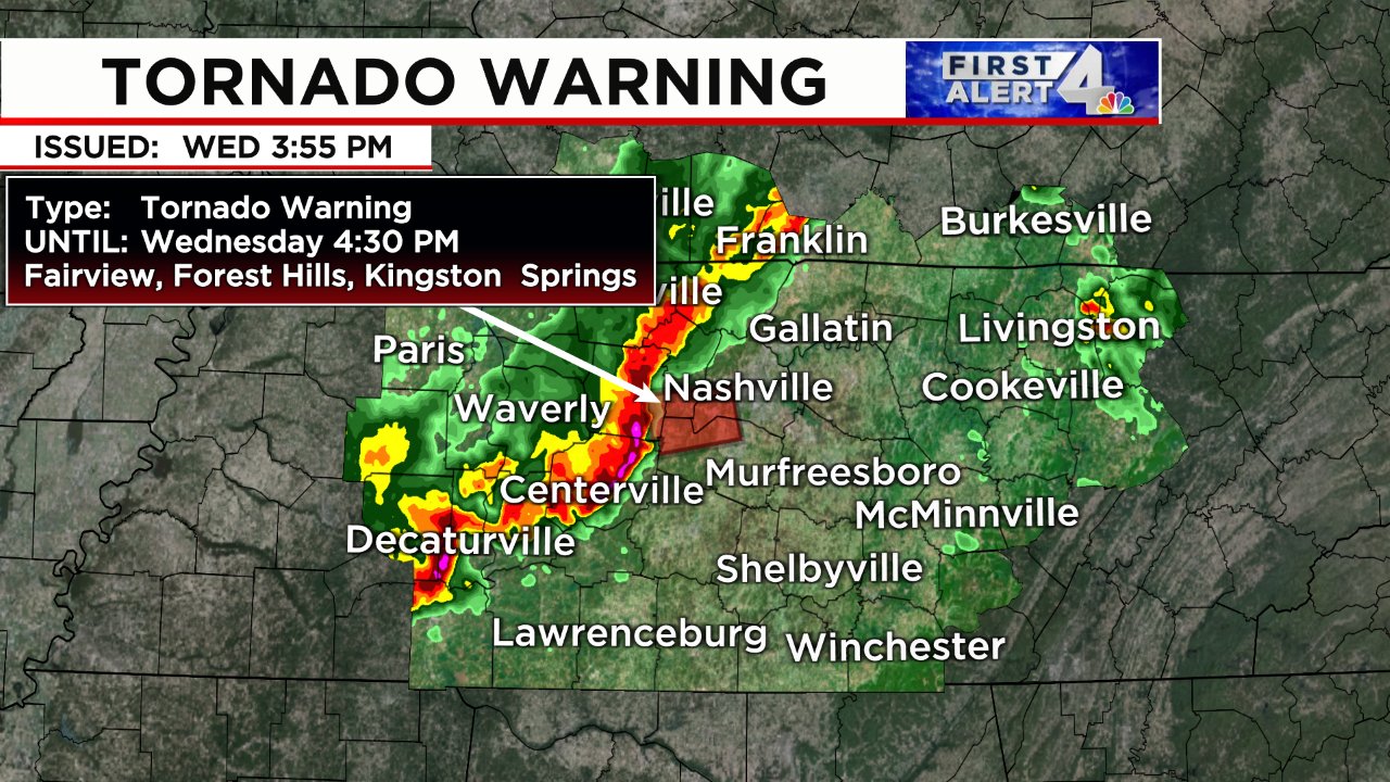 WSMV 4 Nashville on Twitter: "TORNADO WARNING: Take shelter immediately on the lowest floor ...