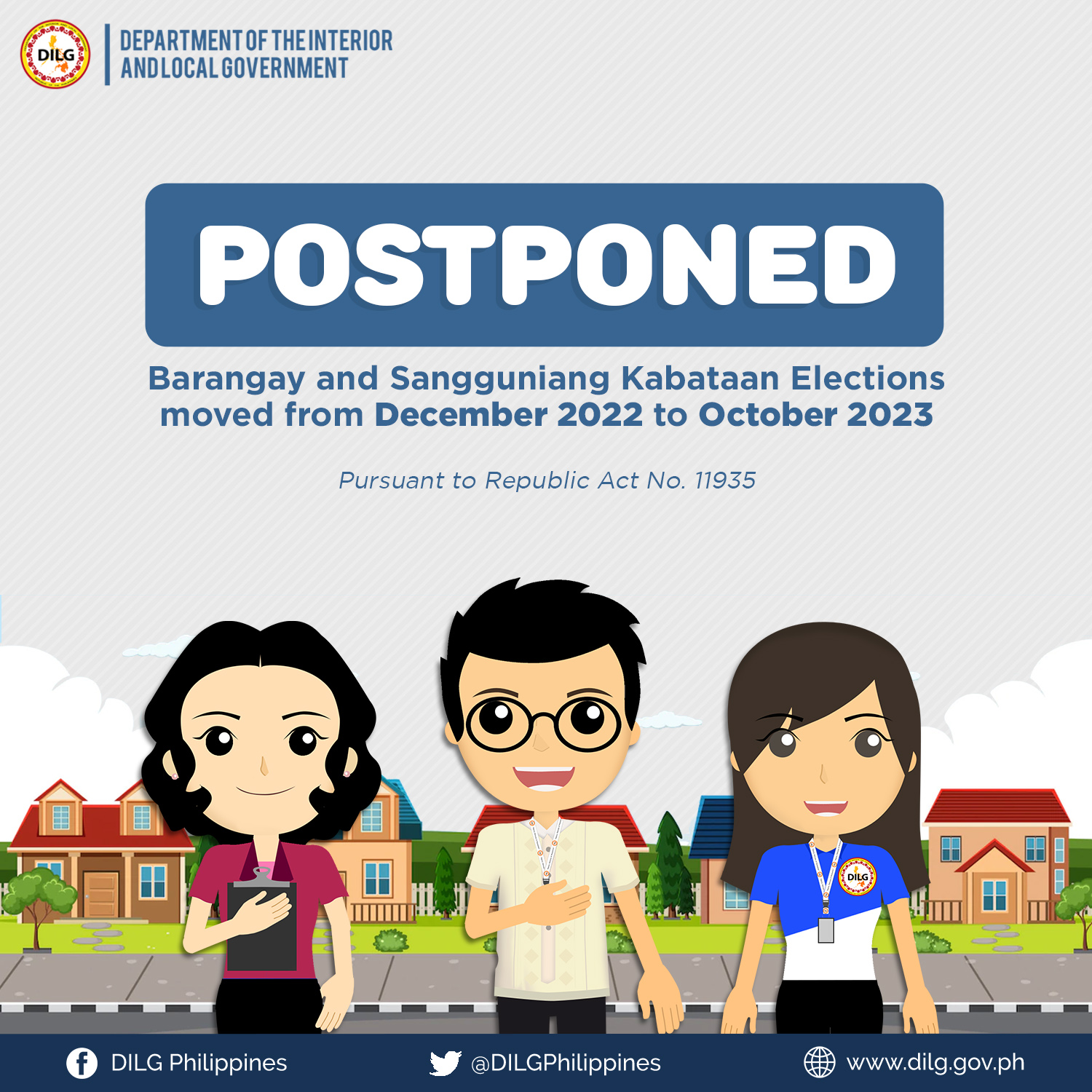 DILG Philippines on Twitter: "Barangay, SK elections postponed to last Monday of Oct 2023 from ...