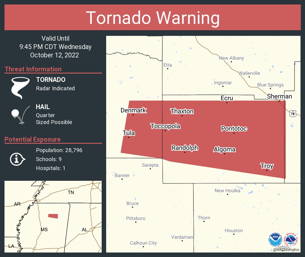 NWS Tornado on Twitter: "Tornado Warning including Pontotoc MS, Ecru MS and Sherman MS until 9: ...