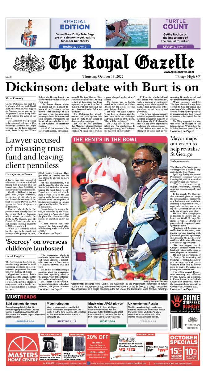 The Royal Gazette On Twitter Here Is The Front Page Of Todays Royal
