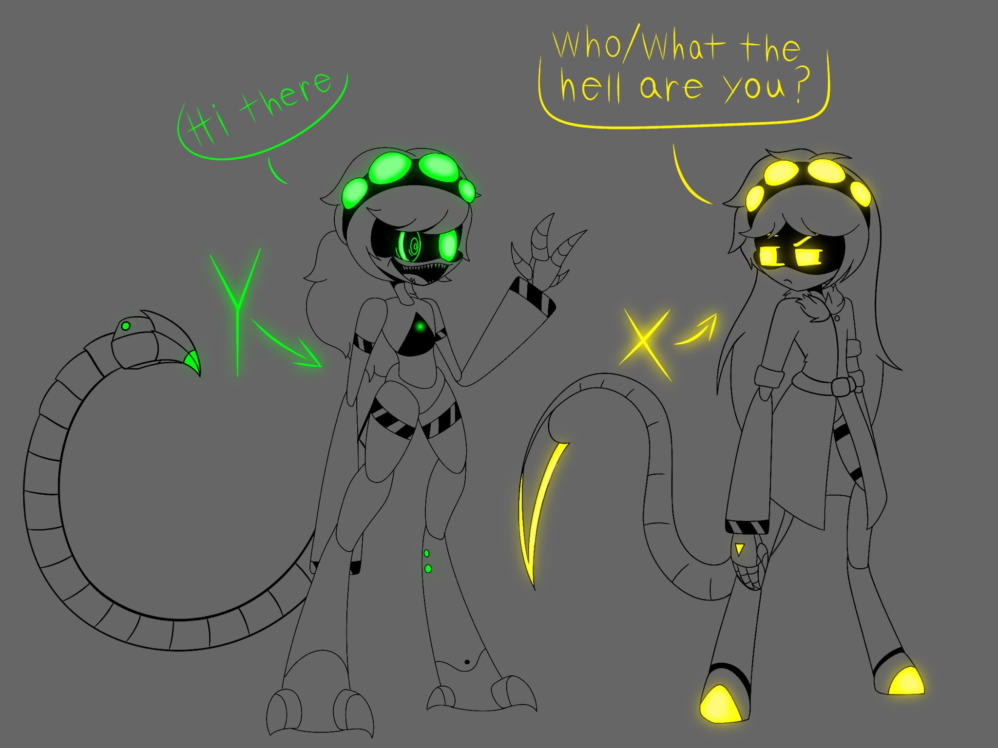 Monsteronimous on Twitter: "X (oc from @limeinaltime) and Y. #Murderdrones #murderdronesoc # ...