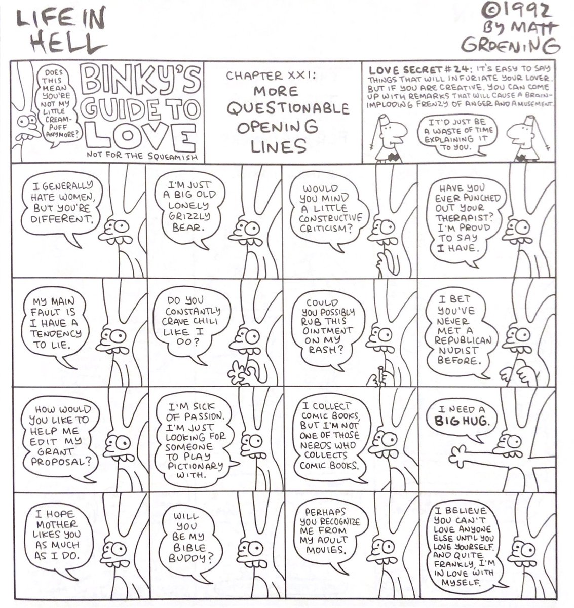 Matt Groening's Life In Hell on Twitter: "Binky's Guide To Love, Chapter XXI: More Questionable ...