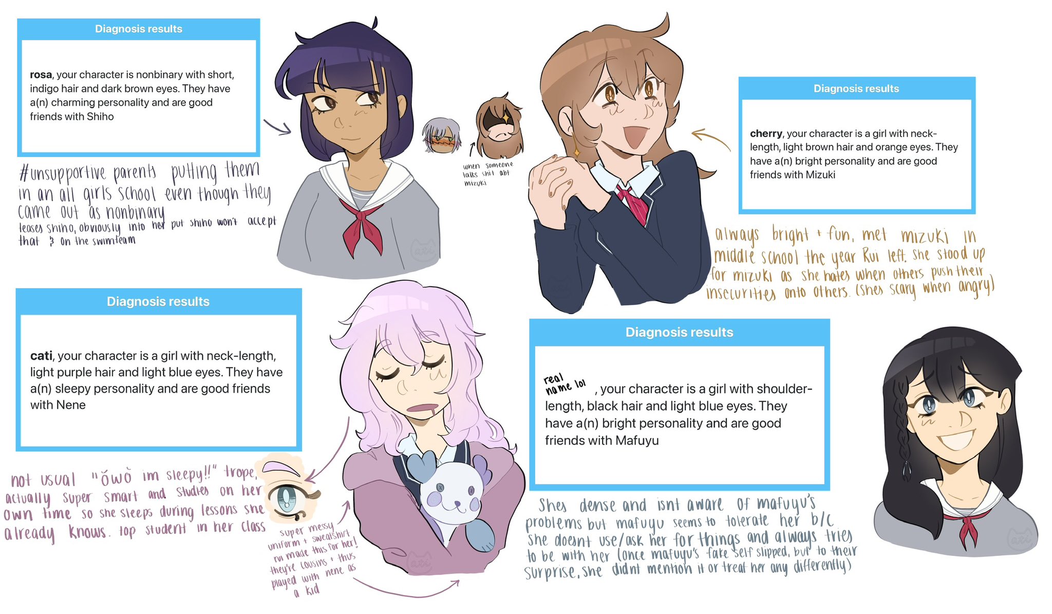 rosa (COMMS OPEN!) on Twitter: "i tried making some ocs with my names in a project sekai oc ...