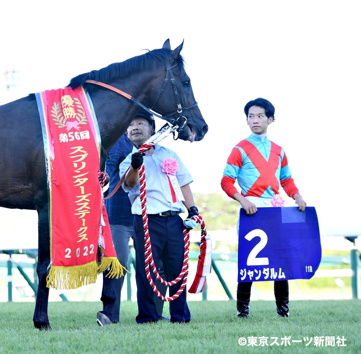東スポ 写真部 on Twitter: "2022年10月2日 競馬 レース 11R #スプリンターズステークス 1着2番・ #ジャンダルム（ #荻野極 騎手） 千葉県船橋市・中山競馬場 #キ ...