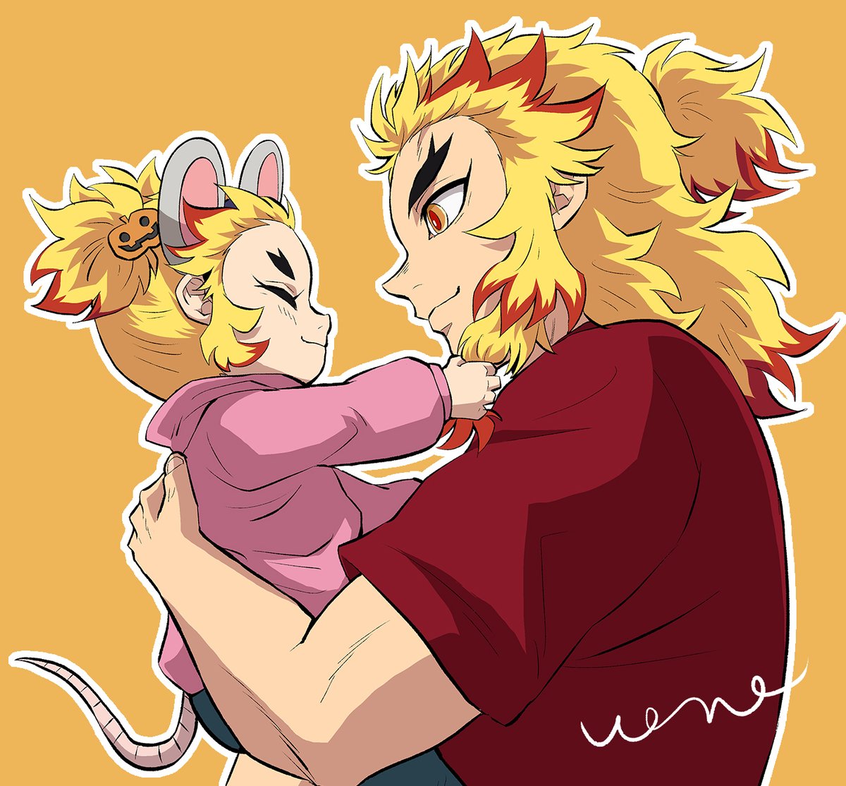 rengoku kyoujurou forked eyebrows blonde hair shirt red hair smile ...