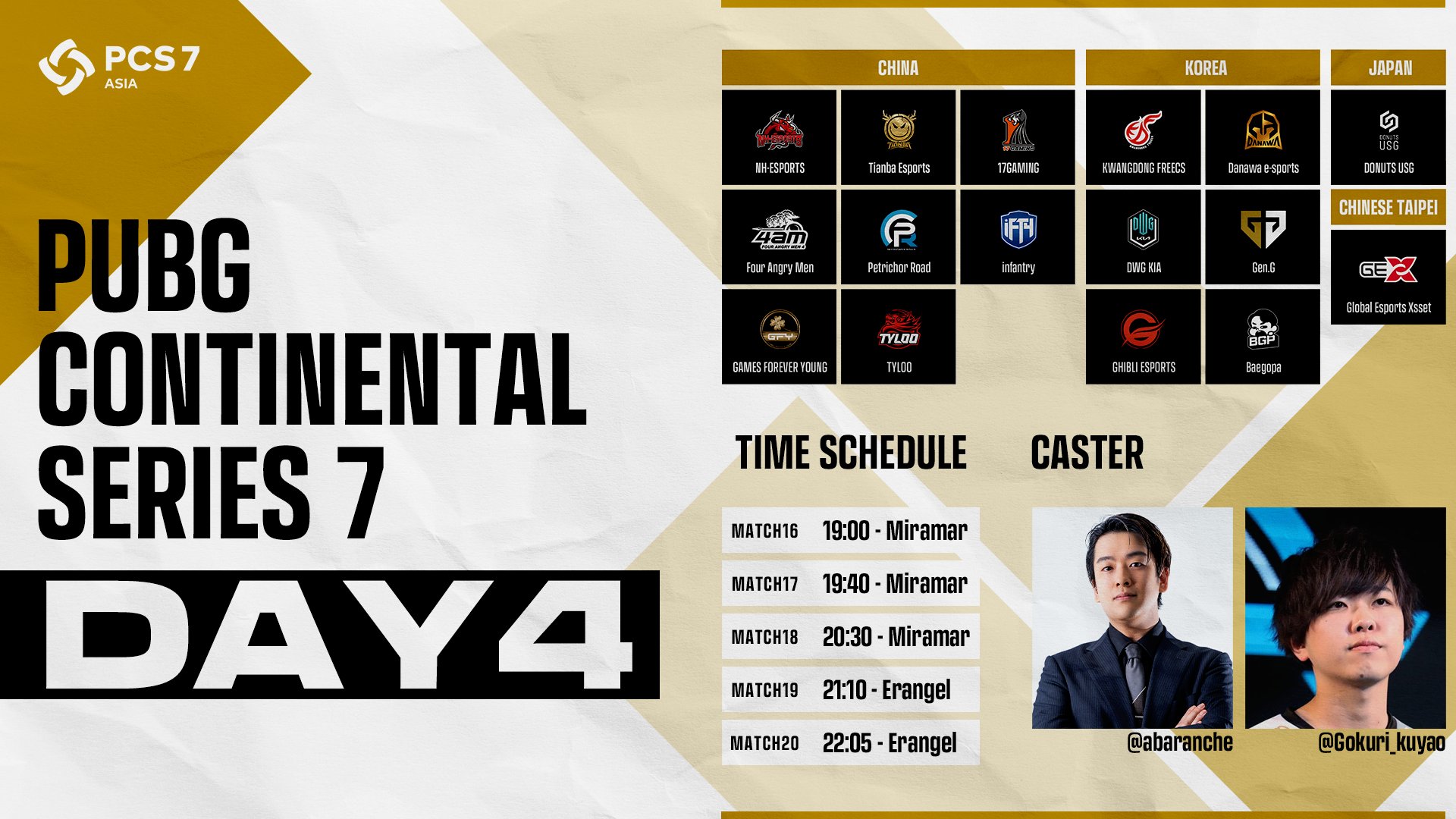 PUBG Esports JAPAN on Twitter: "🏆PUBG Continental Series7 ASIA 🗓️WEEK2 DAY4：10月7日(金) ⏰配信開始18:30 ...