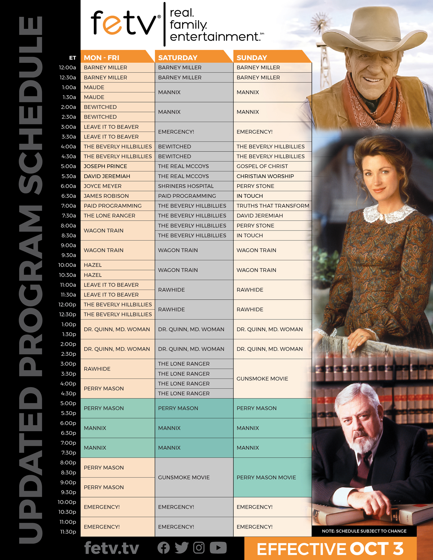 FETV on Twitter: "Updated schedule begins Monday, October 3rd! ⚖️ #PerryMason Movies return ...