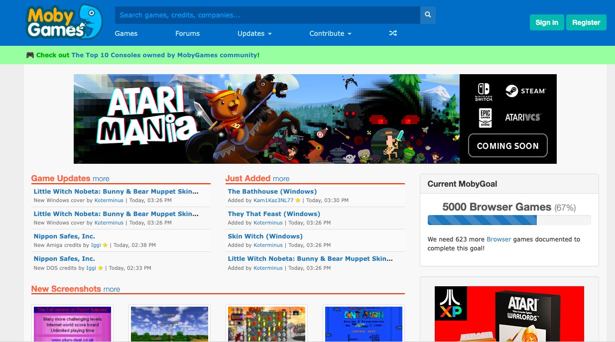 Atari on Twitter: "MobyGames is the largest and most accurate video game database on the ...