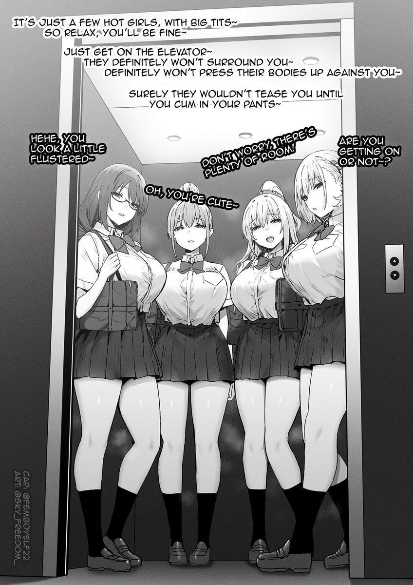 Femboy Elf on Twitter: "#Captionber A double one for today~ Just a couple girls in an elevator ...